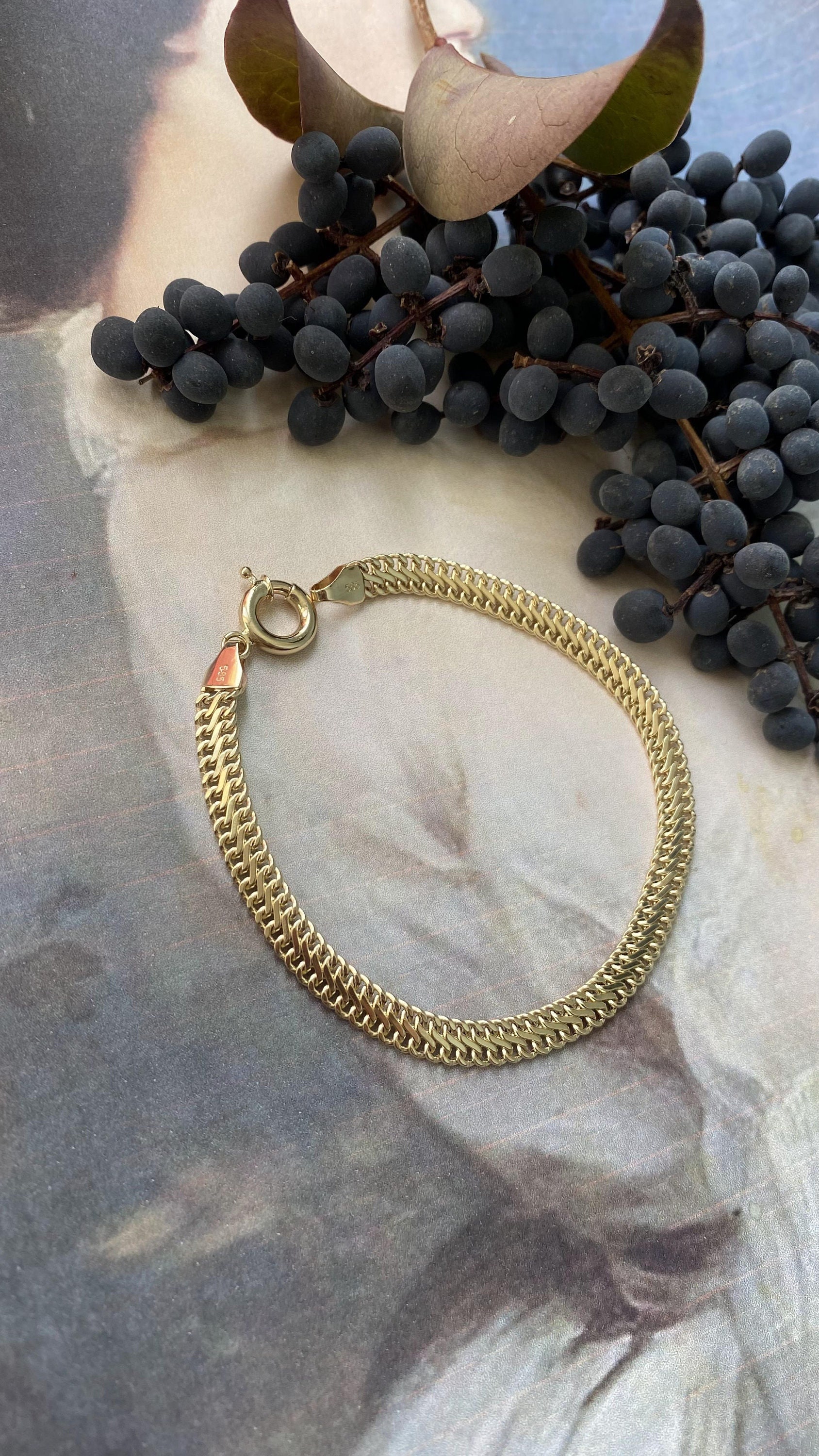 14k Real Gold Bracelet Double Curb Chain 14k Gold Bracelet - Etsy