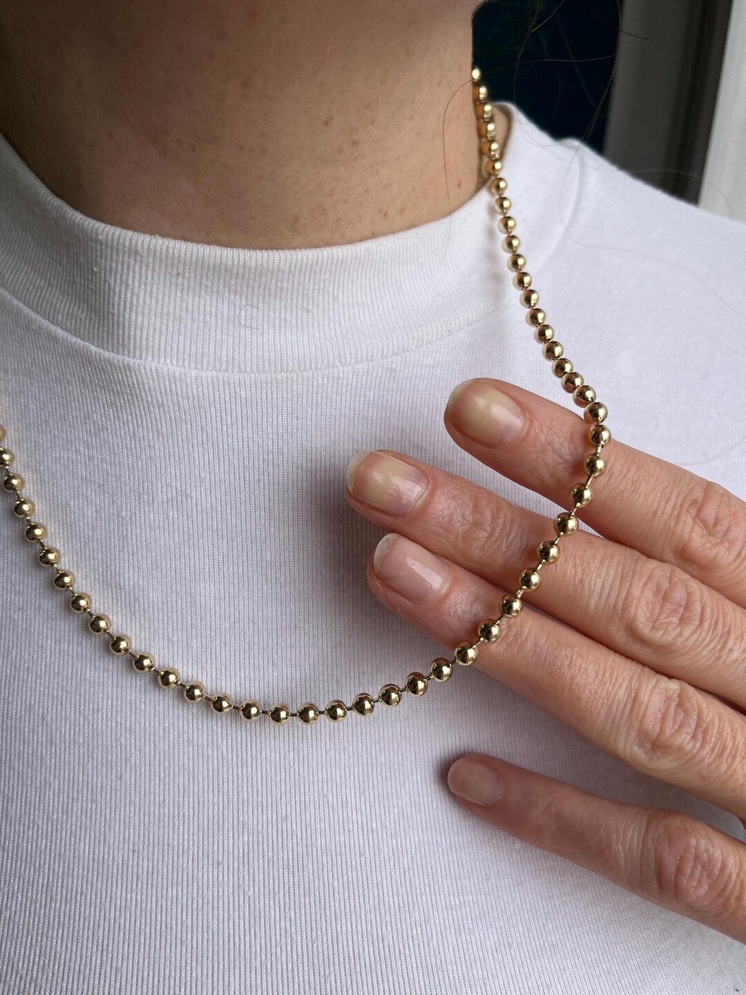 14K Solid Gold Ball Chain | Ball Dainty Chain | Gold Ball Necklace ...