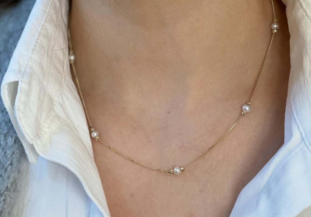 14K Real Solid Gold Beaded Pearls and Italian Balls Pendant - Etsy