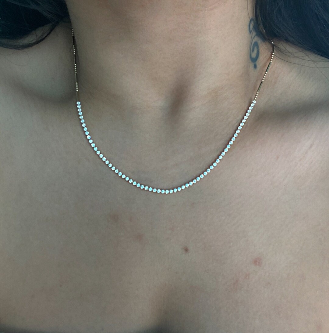 14K Solid Gold Mix Row Chain Necklace, 2 Mm Thick, Diamond Cut Design ...