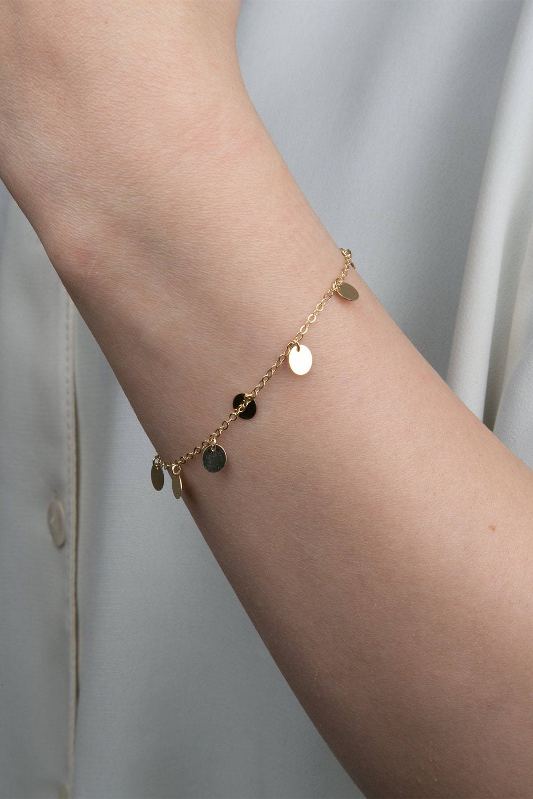 14K Gold Bracelet, Scaly Wristlet, Sequin Arm Band, 14K Luck Jewelry ...