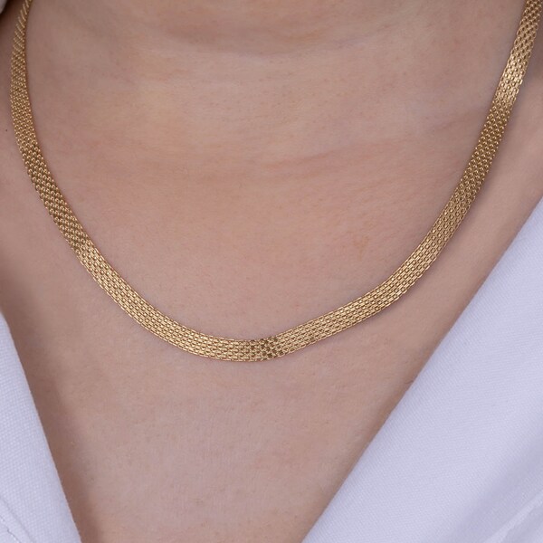 Solid 14k Gold Braided Herringbone Necklace - Etsy
