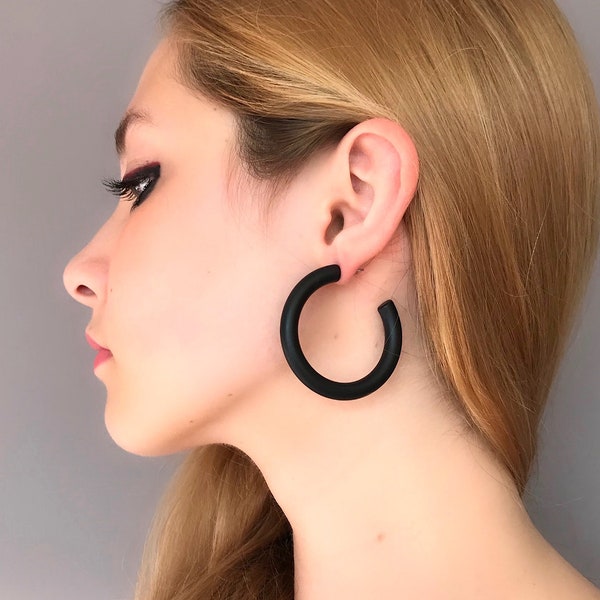 Black Hoop Earrings - Etsy