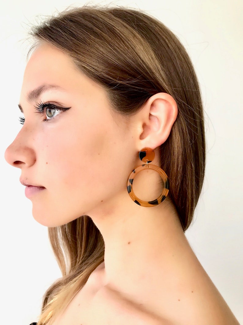 Tortoise Shell Hoop Earrings Brown Printed Acrylic Hoops - Etsy