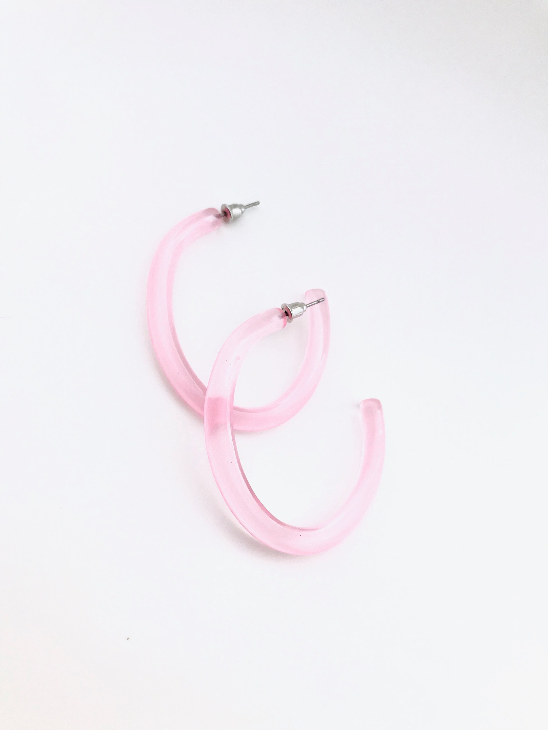 Transparent Pink Hoop Earrings Acrylic Clear Pink Hoops Pink | Etsy