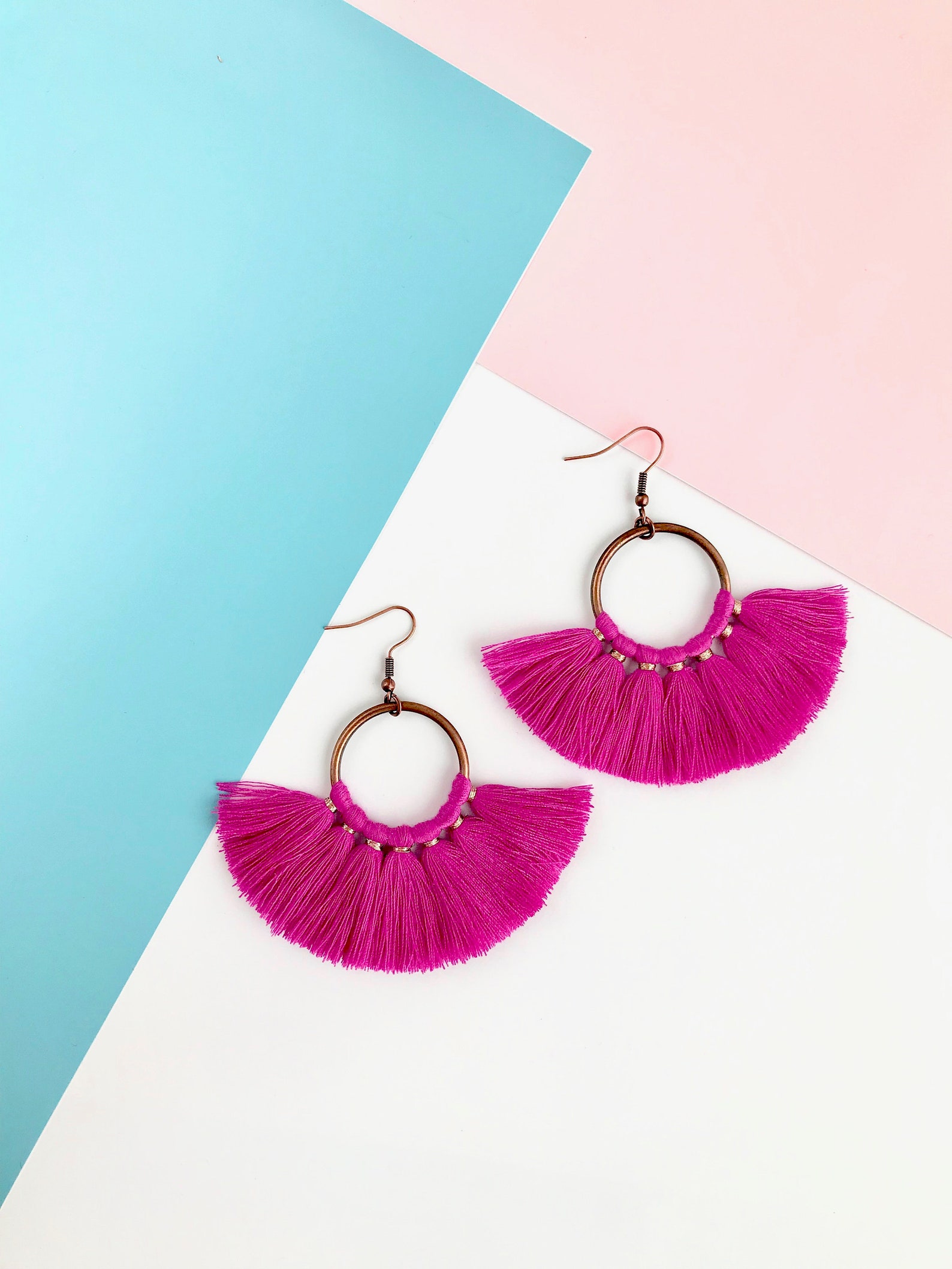 Magenta Tassel Earrings Magenta Boho Earrings Magenta Cotton - Etsy