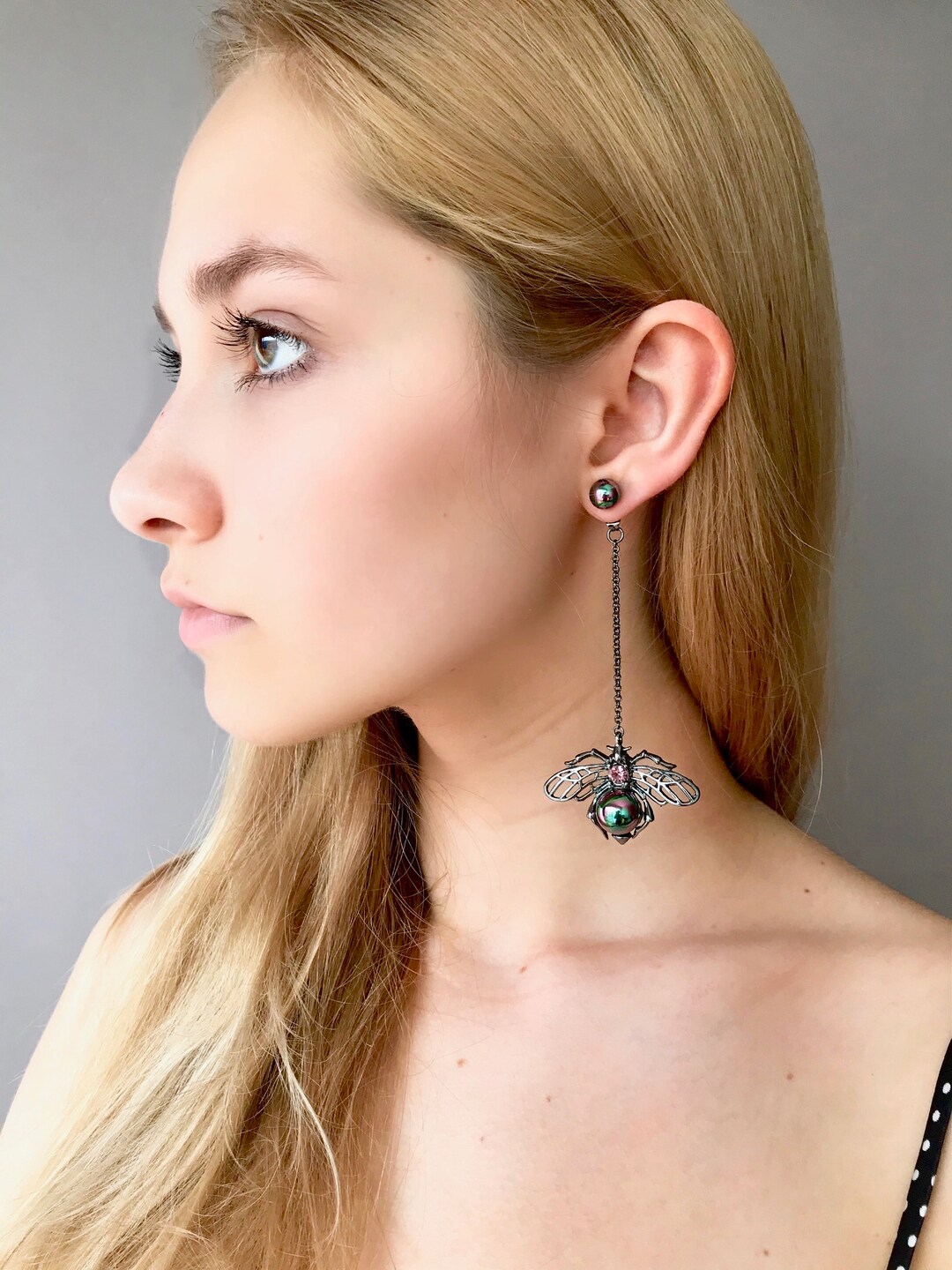 Fly Drop Earrings, Insect Earrings, Statement Dangle Earrings, Chain ...