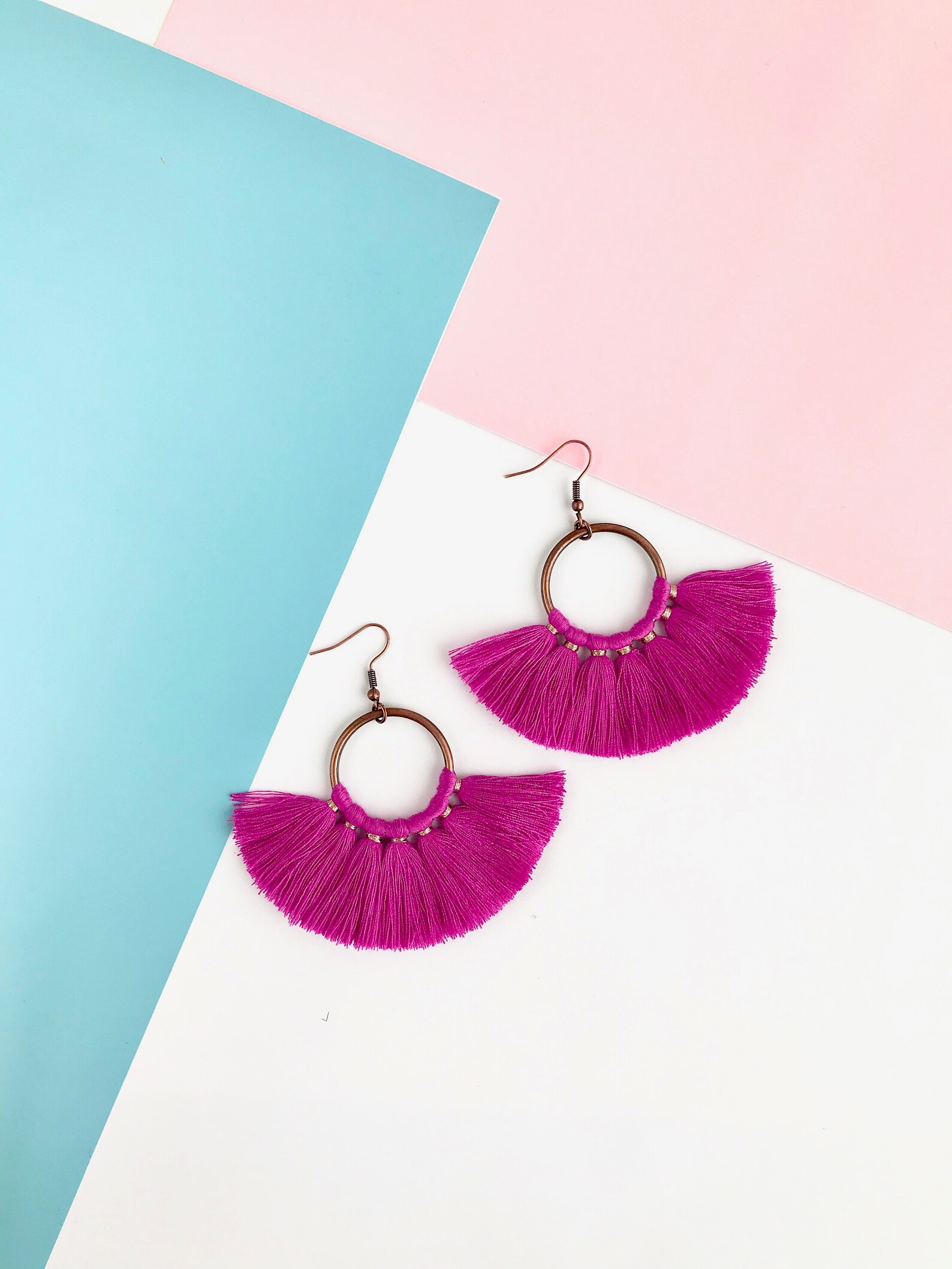 Magenta Tassel Earrings Magenta Boho Earrings Magenta Cotton - Etsy