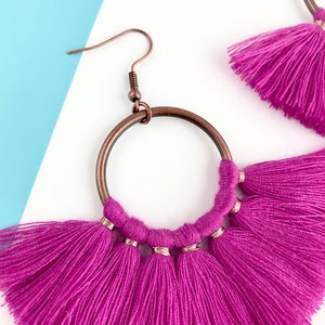 Magenta Tassel Earrings Magenta Boho Earrings Magenta Cotton - Etsy