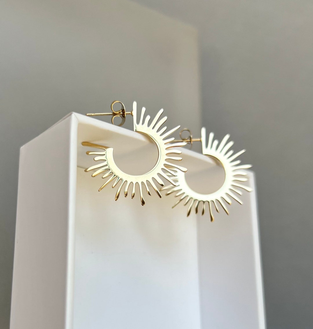 Gold Starburst Hoop Stainless Steel Star Hoops Gold Star - Etsy