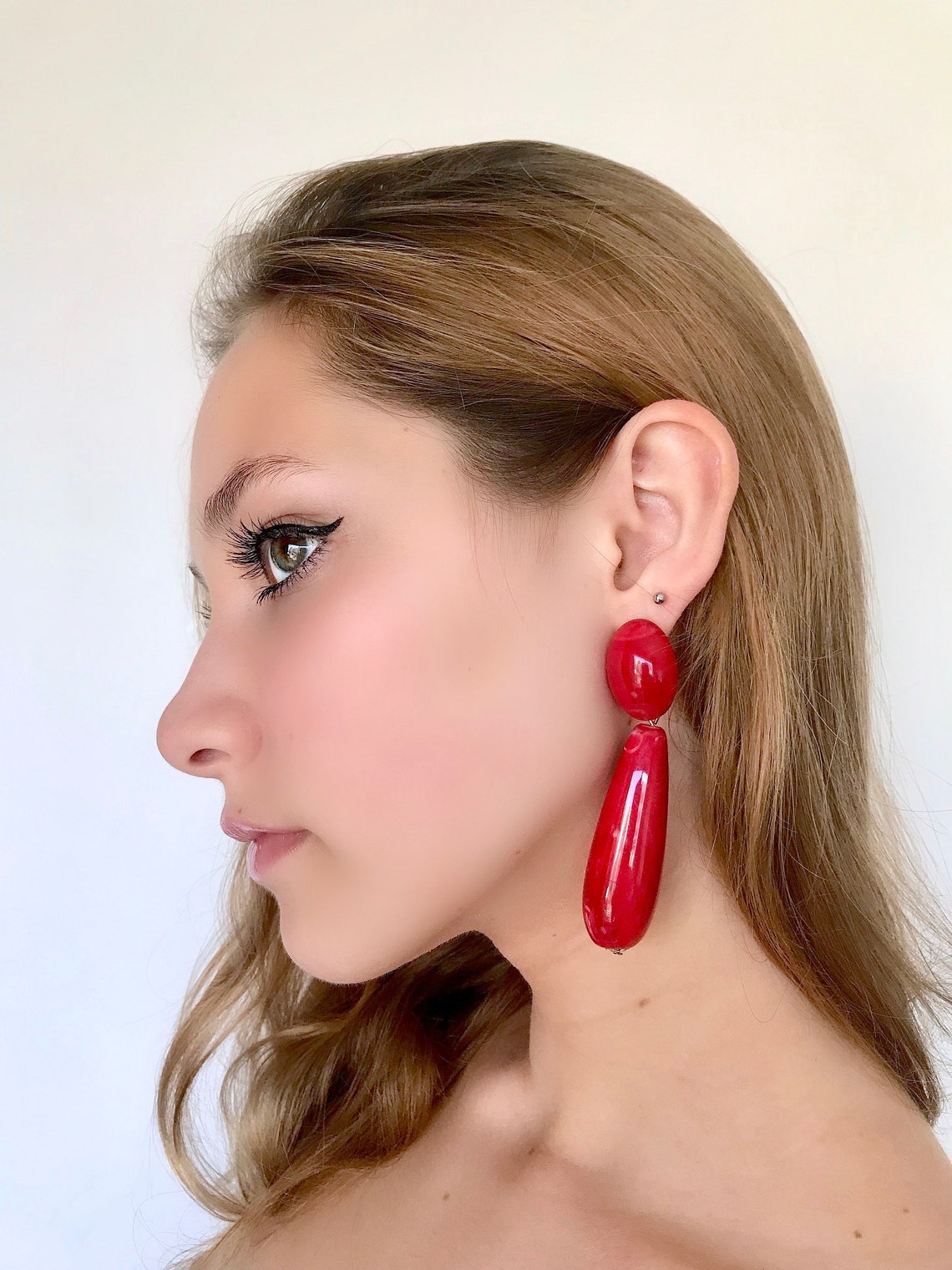 Large Red Statement Earrings large Red Acrylic Earrings | Etsy