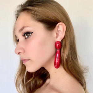 Large Red Statement Earrings, Large Red Acrylic Earrings, Large Red ...