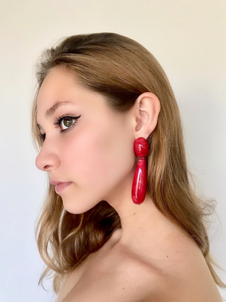 Large Red Statement Earrings Large Red Acrylic Earrings | Etsy
