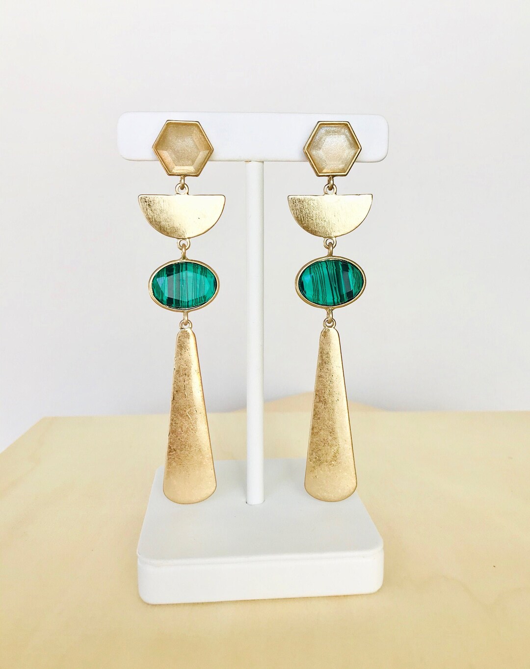 Statement Gold Earrings, Large Dangle Earrings, Modern Geometric ...