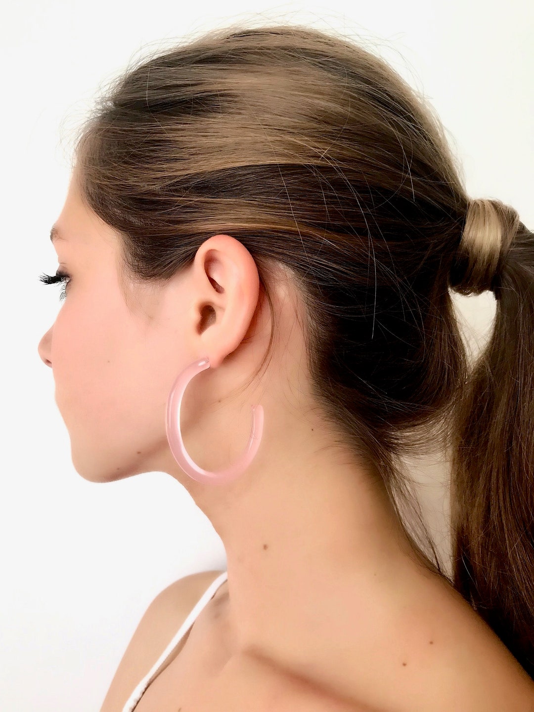 Transparent Pink Hoop Earrings, Acrylic Clear Pink Hoops, Pink ...