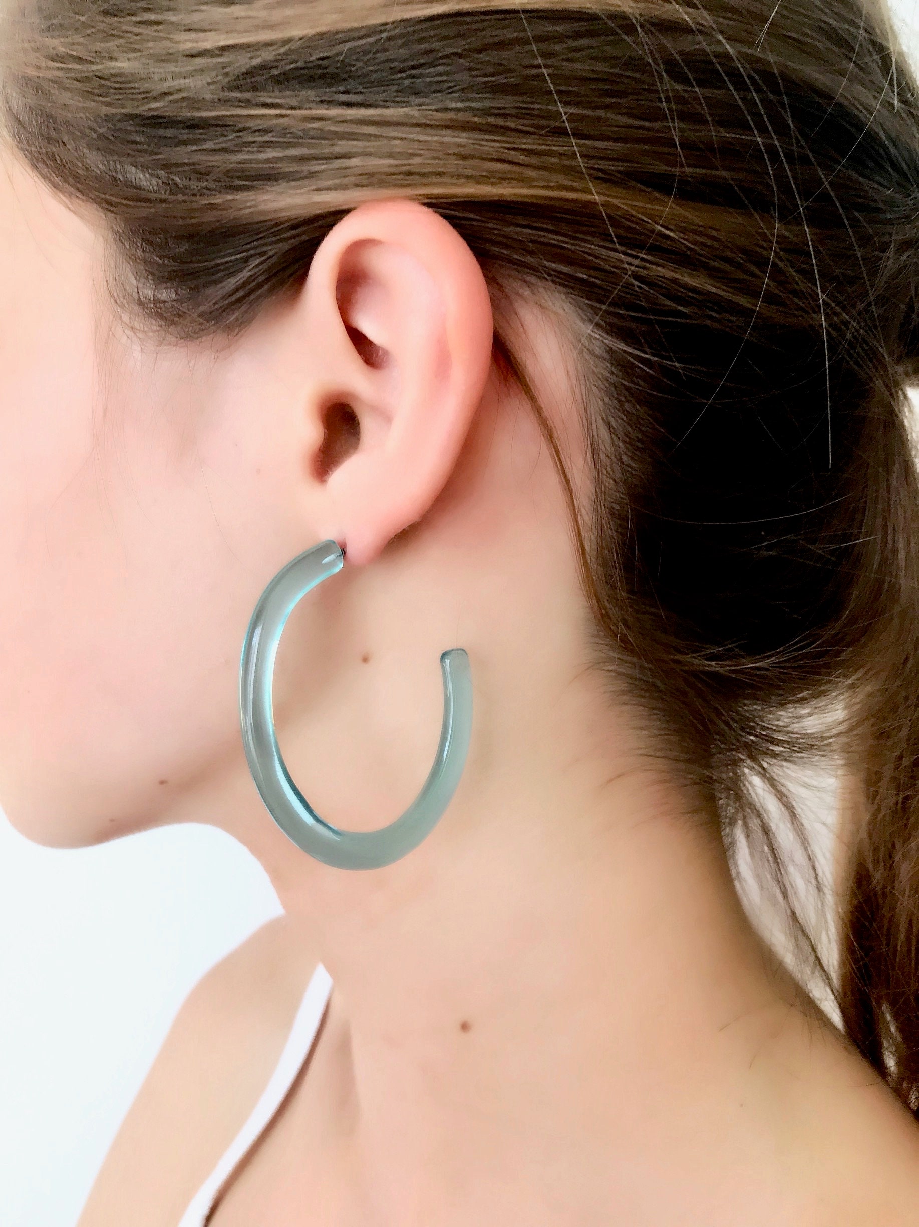 Transparent Sky-blue Hoop Earrings Acrylic Clear Blue Hoops - Etsy