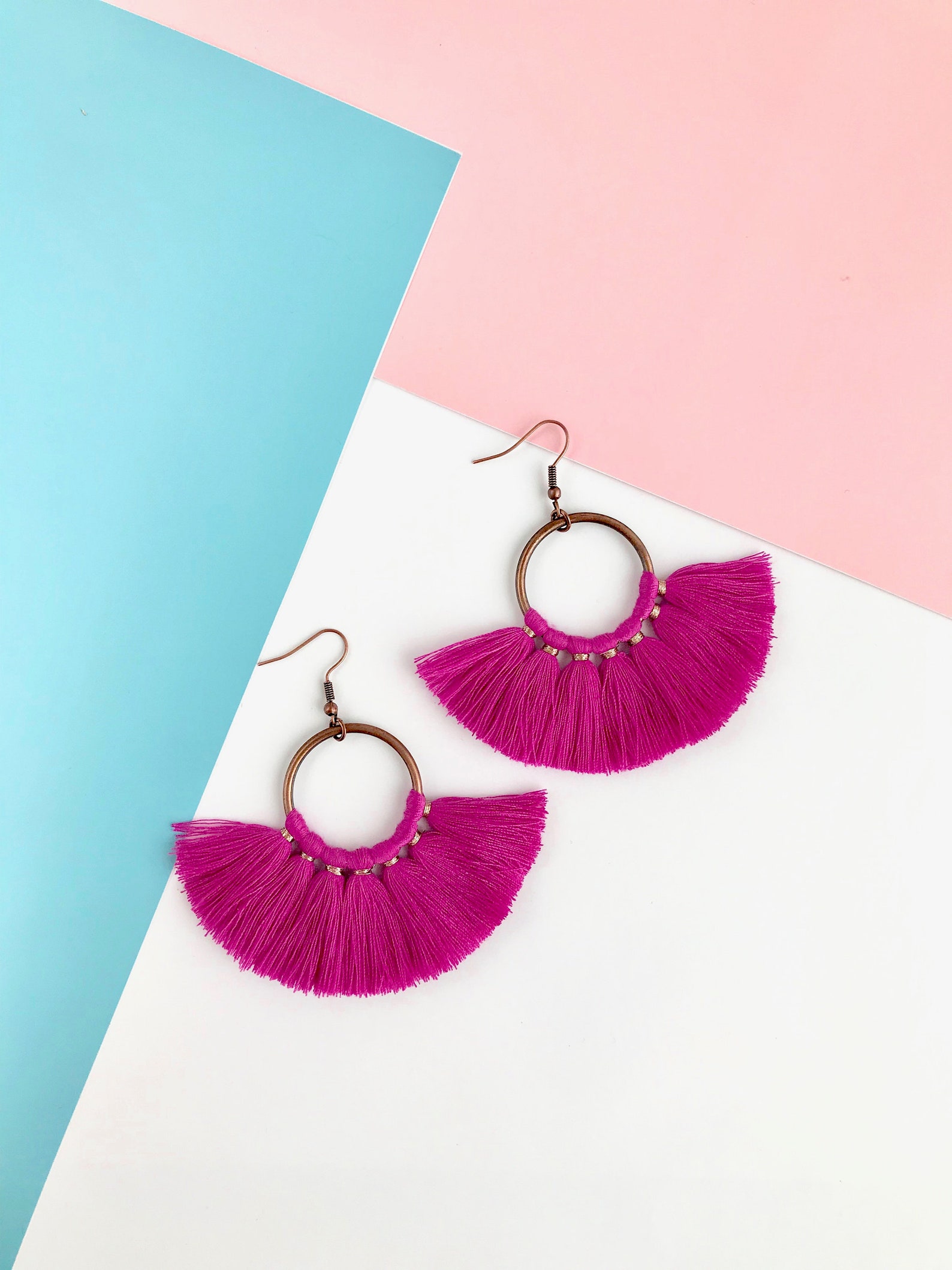 Magenta Tassel Earrings Magenta Boho Earrings Magenta Cotton - Etsy