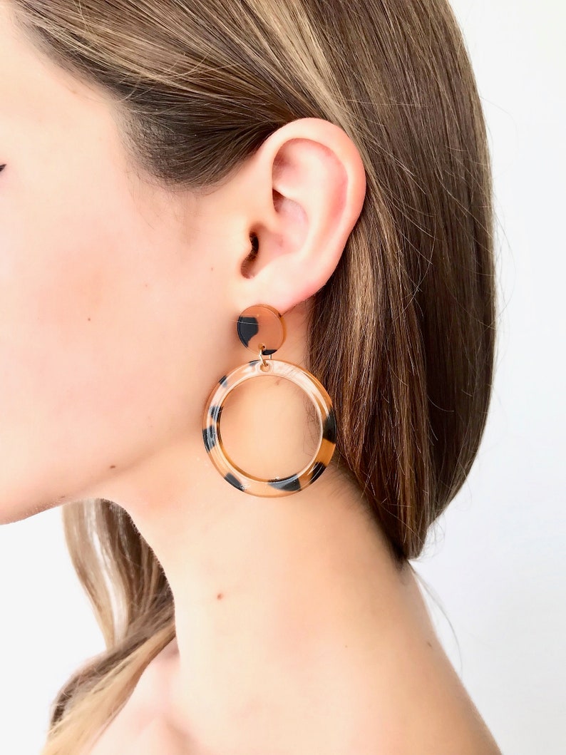 Tortoise Shell Hoop Earrings Brown Printed Acrylic Hoops - Etsy
