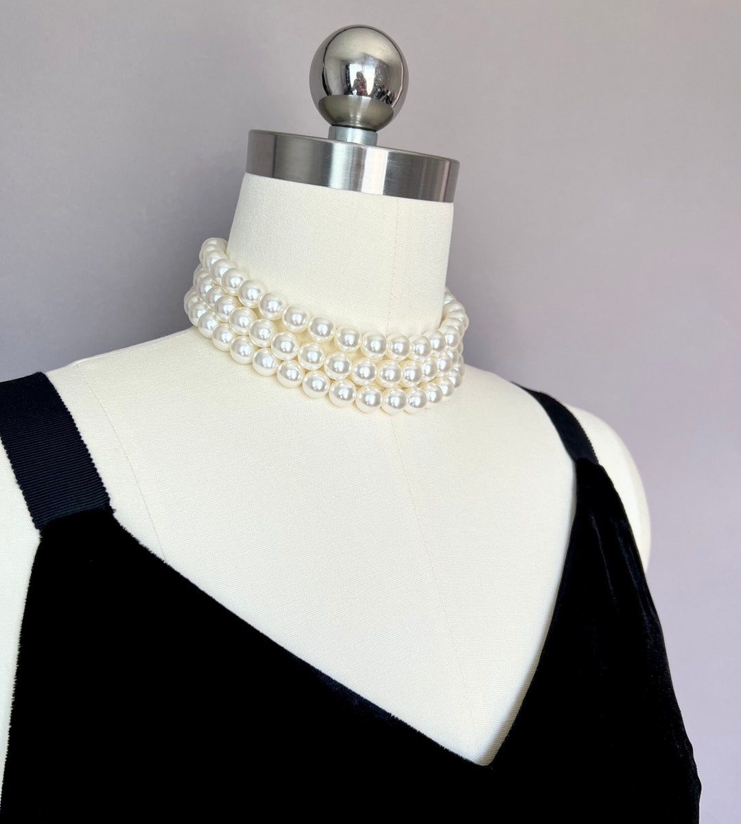 Pearl Choker, Bridal Pearl Choker Wedding Necklace, 3-row Pearl Choker ...