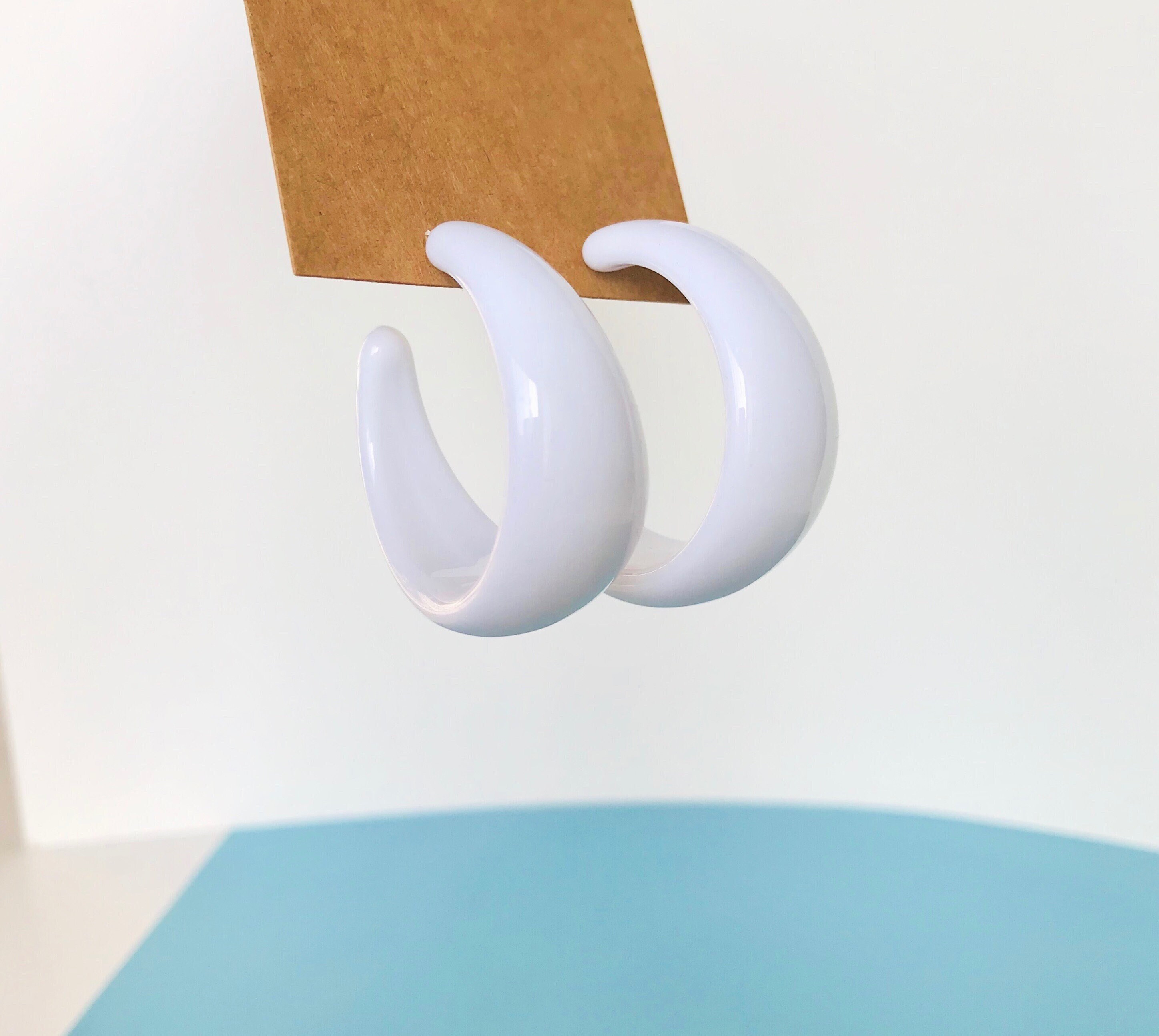 White hoop earrings acrylic hoops white geometric earrings | Etsy