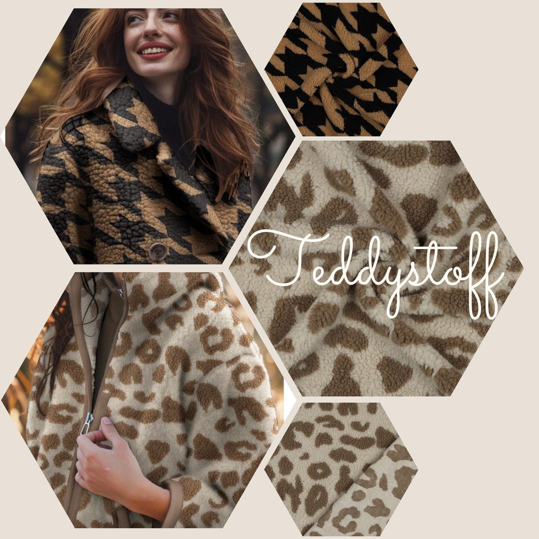Teddy Fabric With Leopard Print and Houndstooth Pattern, Teddy Coat and ...