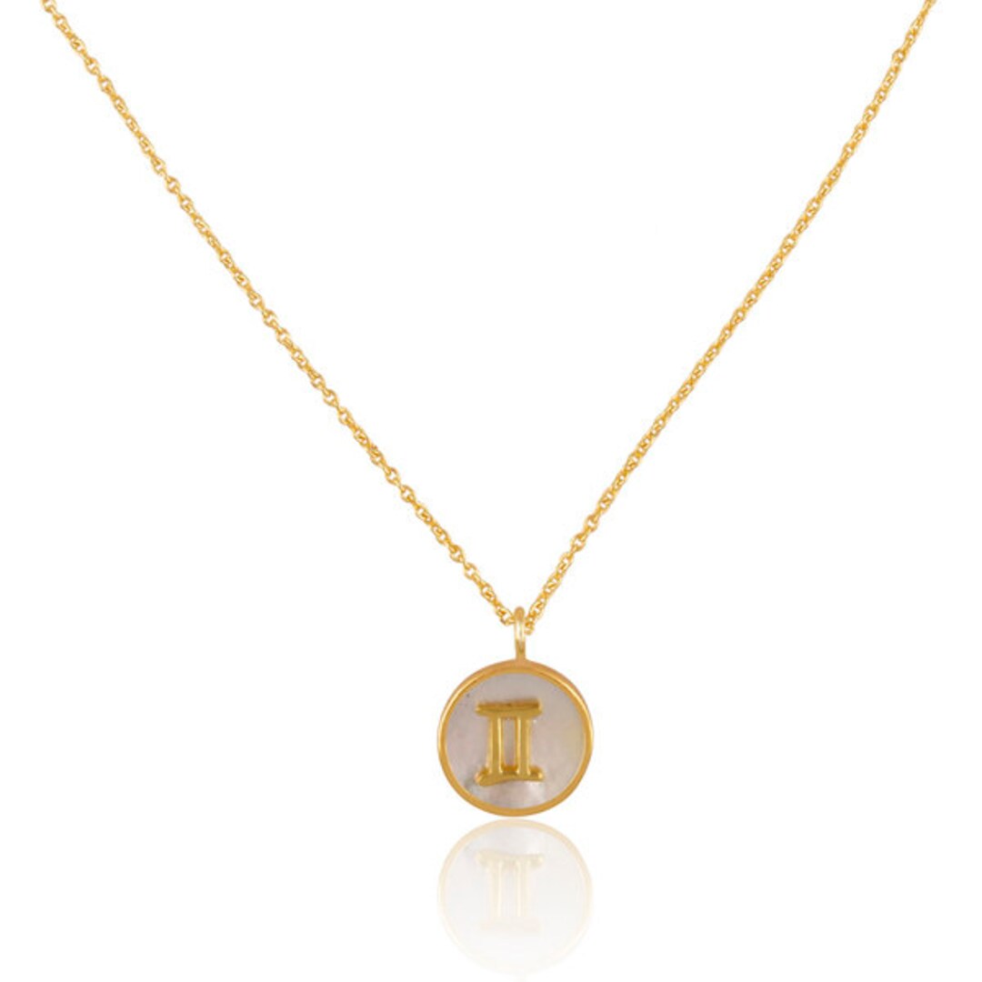 Mother of Pearl Gemini Zodiac Necklace (18K Gold Plated, Sterling ...