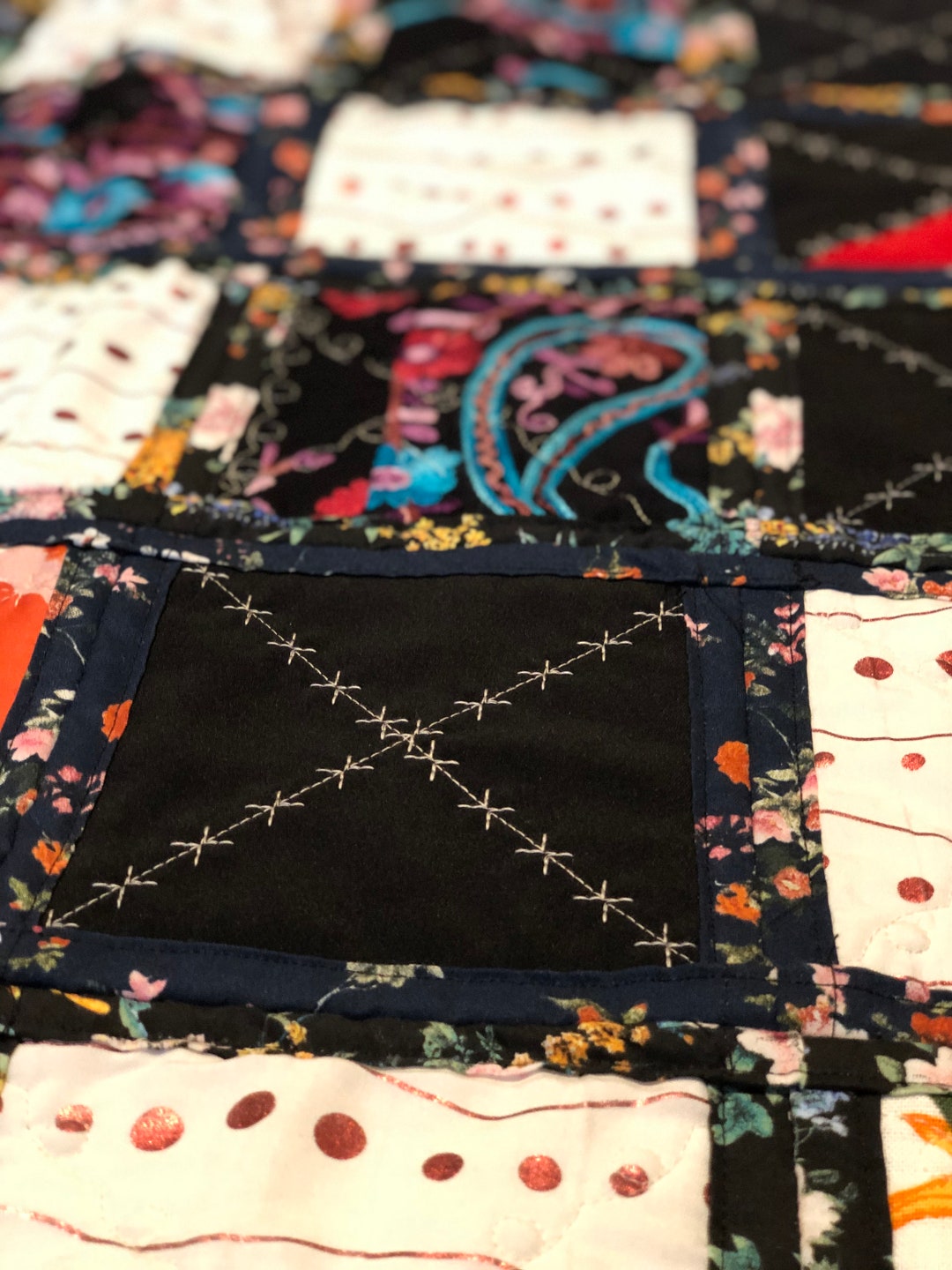 Crazy Patchwork Quilt Handmade Vintage Boho Bedding Blanket Bedspread ...