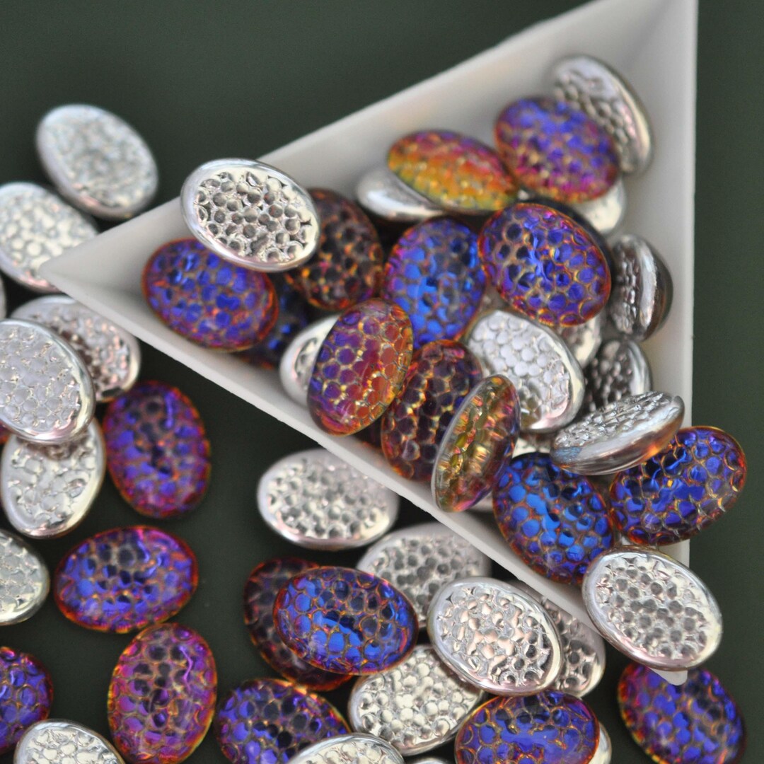 14x10mm Volcano Snake Skin Pattern Vintage Glass Oval Cabochons, Unique ...