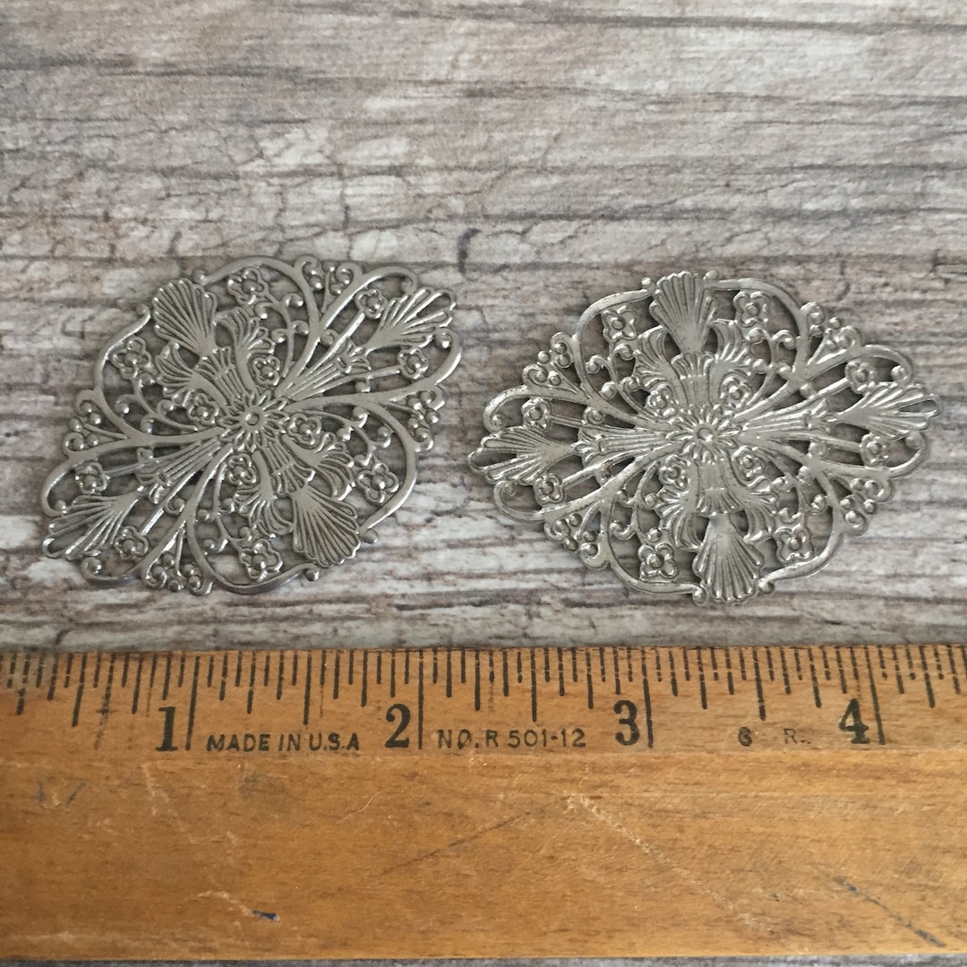 Filigree Cartouche Hematite Plated Brass Stampings Findings, 58x41mm, 1 ...