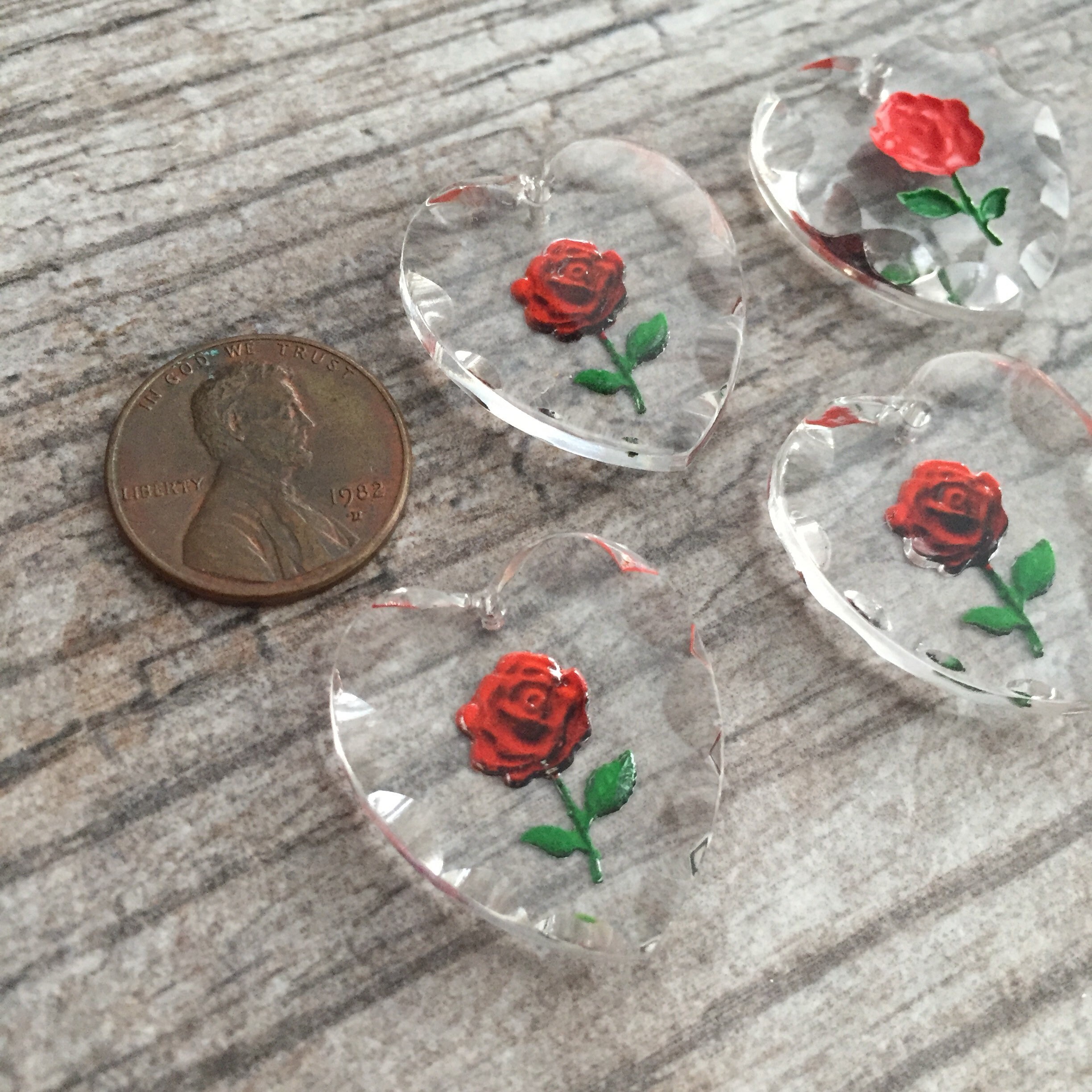 Red Rose 25x23mm Vintage Heart Shape Engraved Intaglio Glass | Etsy