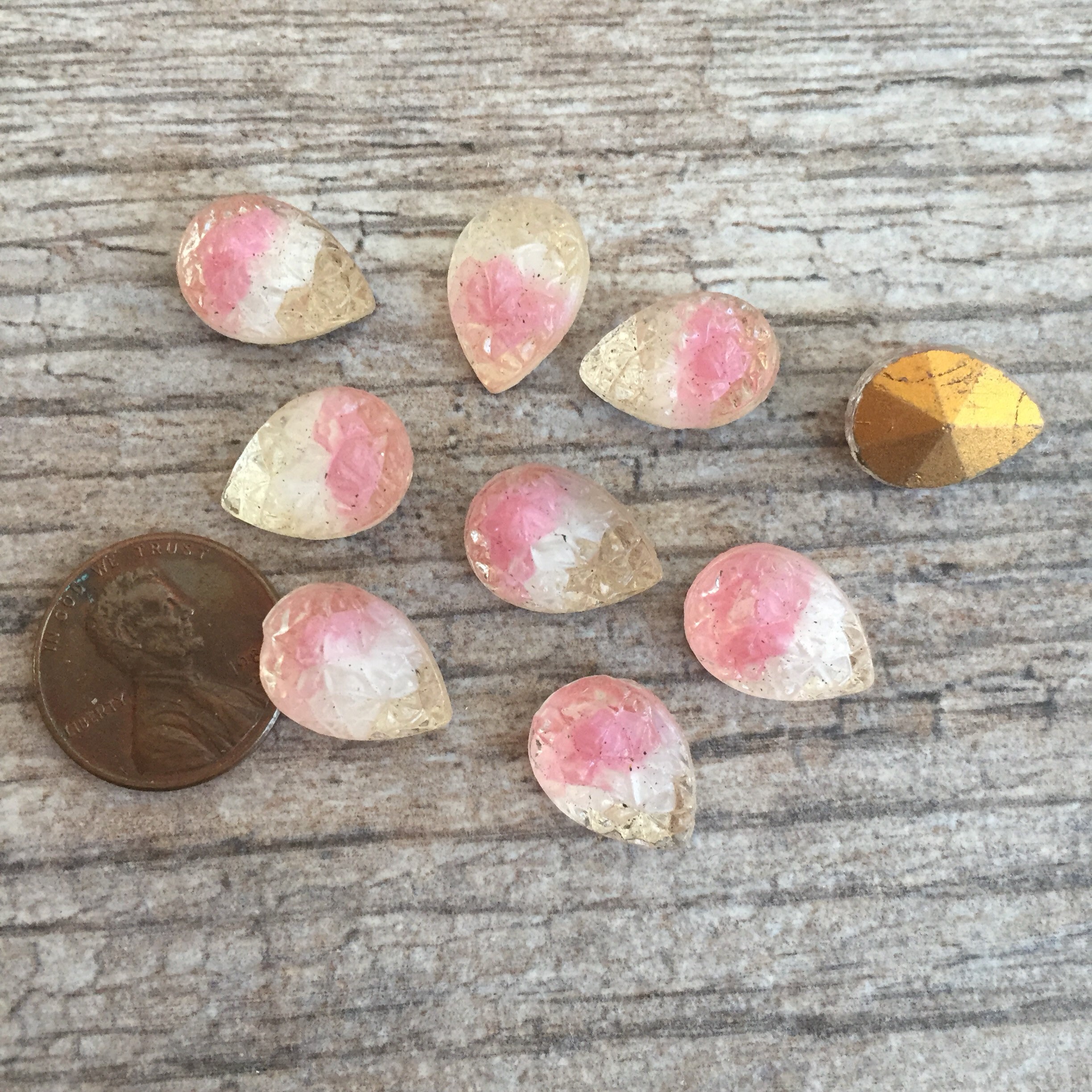 Pink Givre vintage bumpy textured top 15x11mm pear shape | Etsy