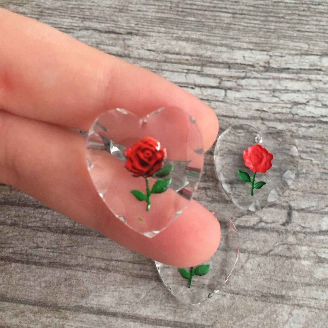 Red Rose 25x23mm Vintage Heart Shape Engraved Intaglio Glass | Etsy