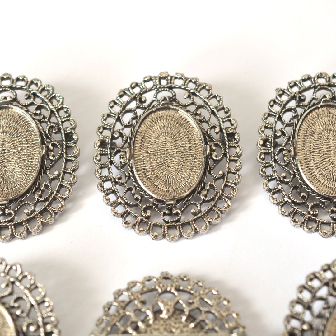 Large Antique Silver Filigree Empty Brooch Jewelry Base, Uses 25x18mm ...