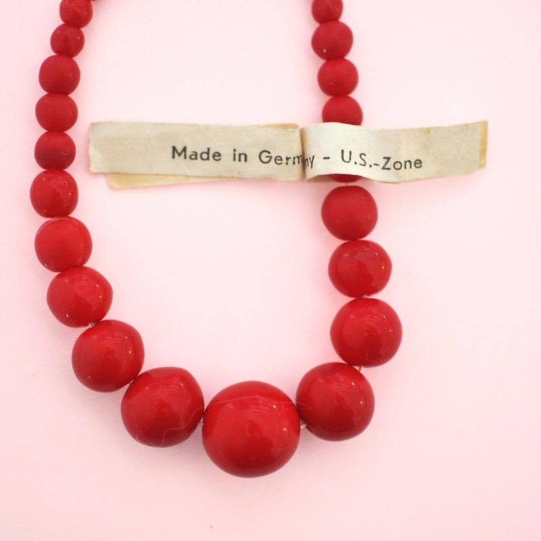 Cherry Red "made in Germany - US Zone" Tagged Graduated Glass Bead ...