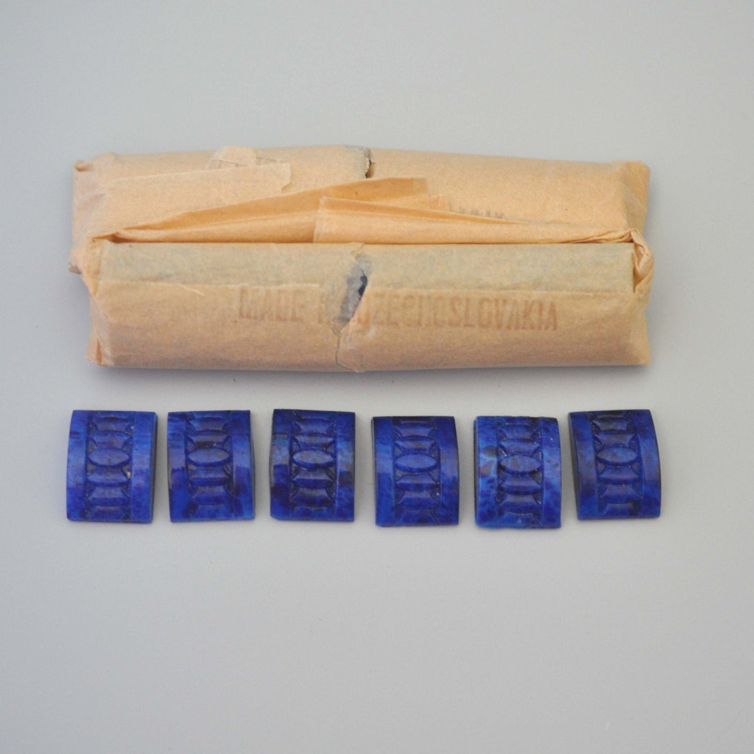 18x13mm Blue Matrix Engraved Glass Vintage Flat Back Rectangle Cabs ...