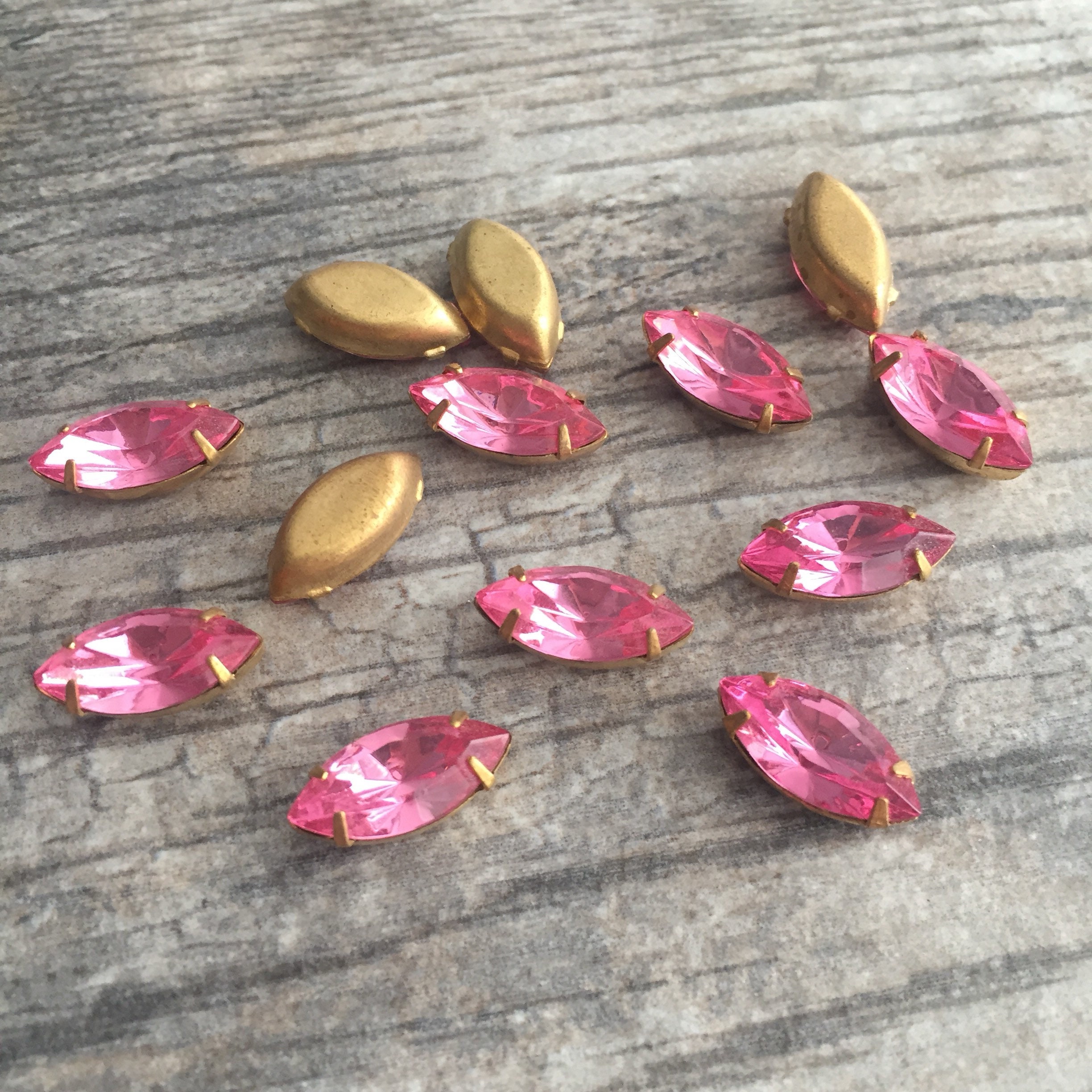 Rose Pink 15x7mm Navette Shape Bezel Rhinestones 6 Pieces - Etsy