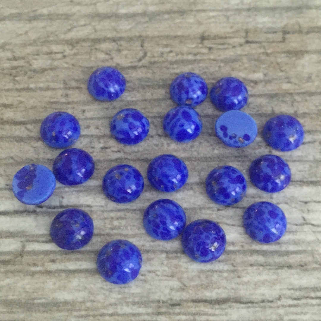 Blue Matrix 7mm Vintage Czech Glass Flat Back Round Cabs, Cabochons, 12 ...
