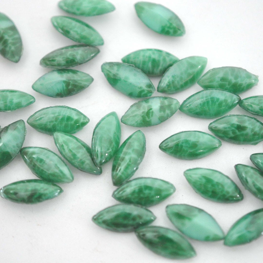 Jade Matrix Vintage 15x7mm Navette Shape Glass Stones Made in - Etsy