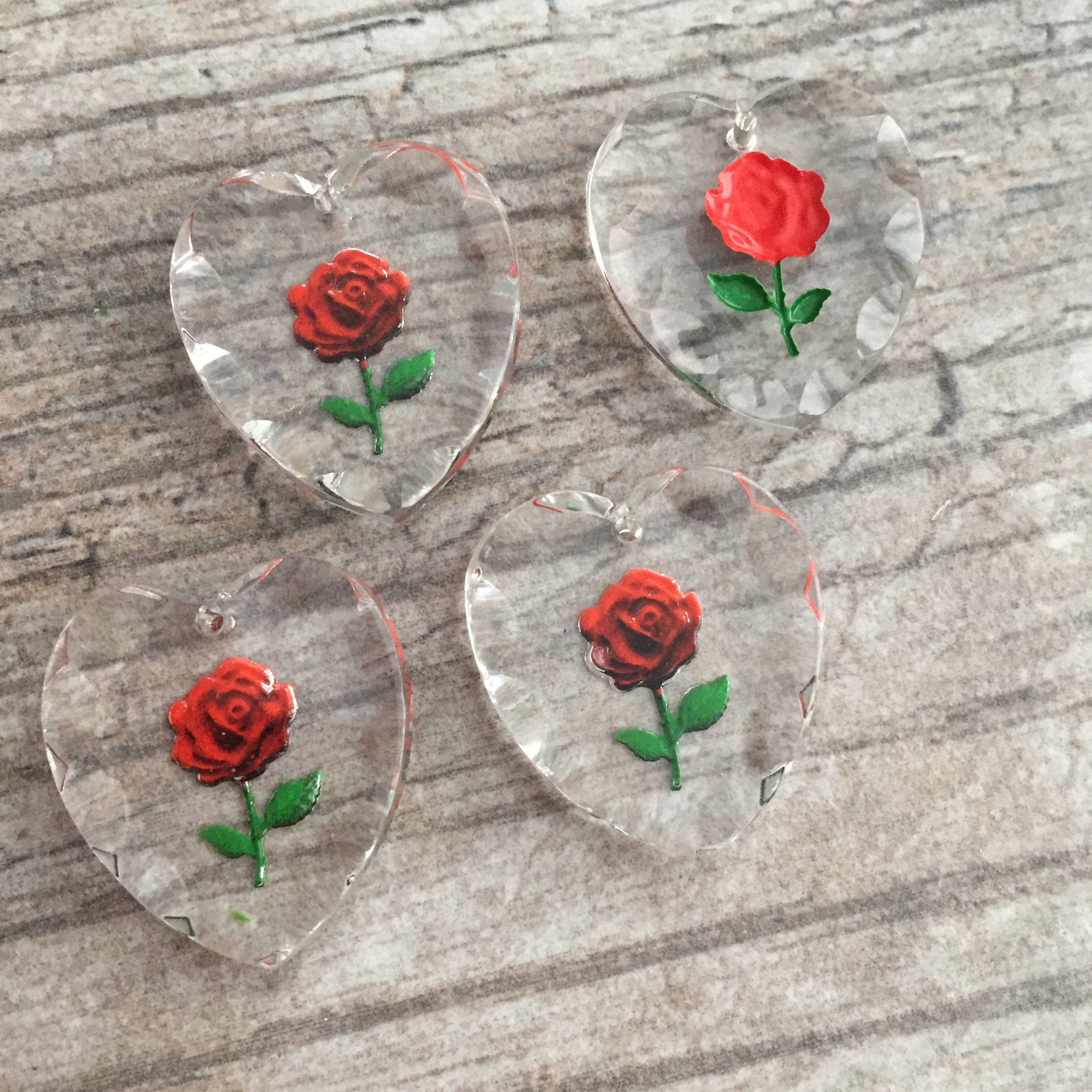 Red Rose 25x23mm Vintage Heart Shape Engraved Intaglio Glass | Etsy