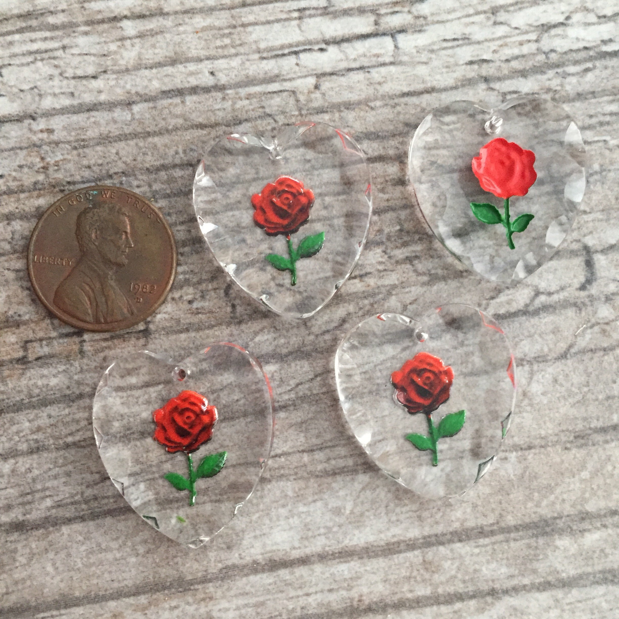 Red Rose 25x23mm Vintage Heart Shape Engraved Intaglio Glass | Etsy