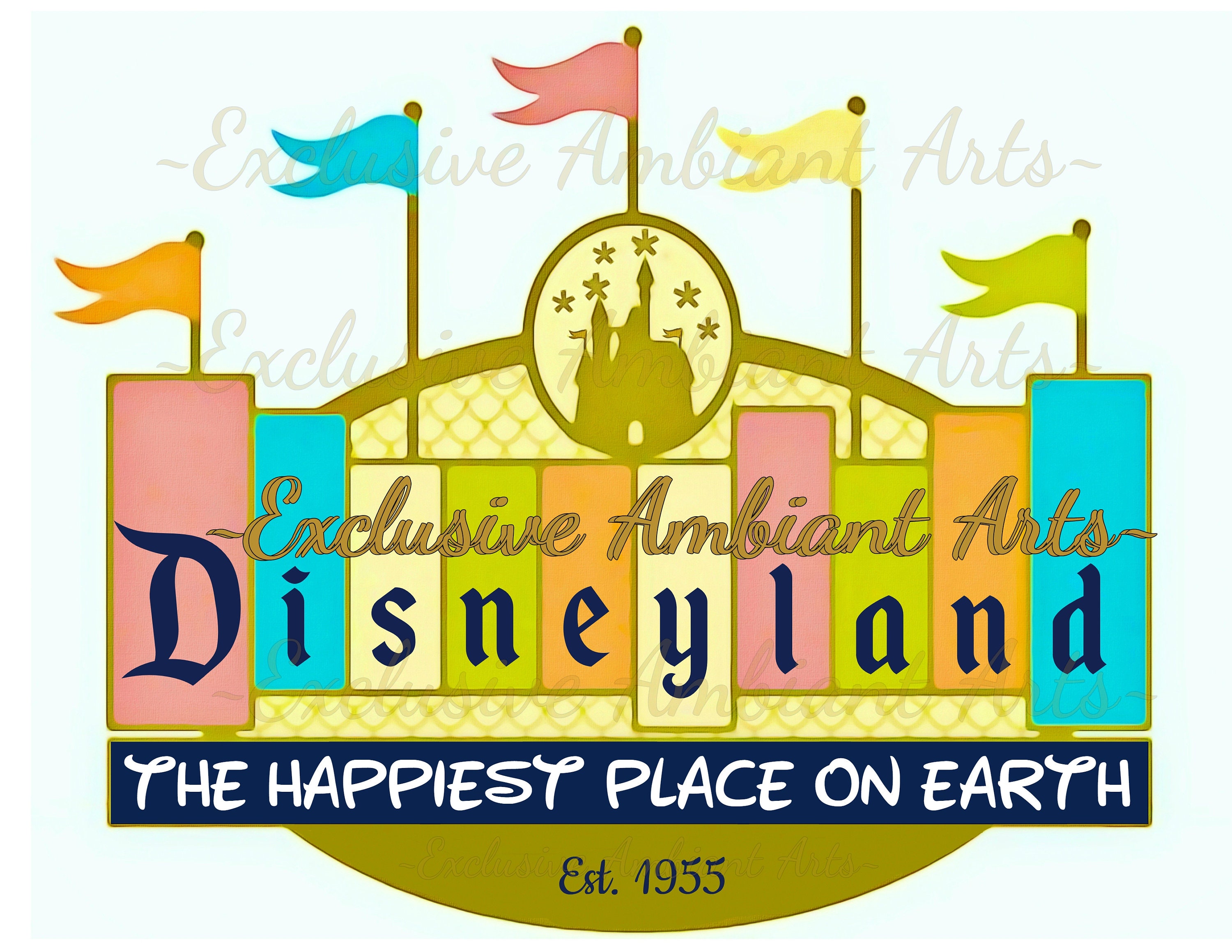 Colorful Disneyland Birthday Party Banner Retro Entrance Sign Fan Art ...