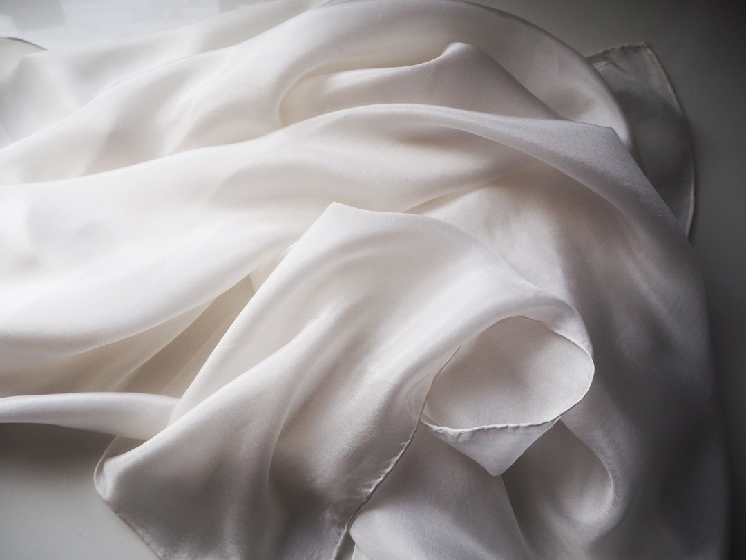Silk Scarf Pongee 05 White 90 X 90 Cm Hand-rolled Silk Taffeta Weave ...