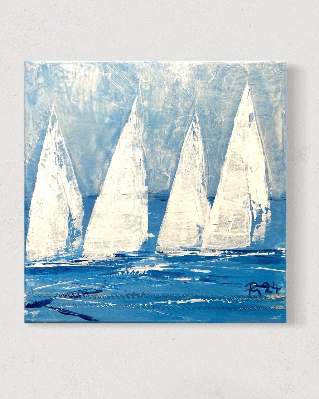 Sailboat Pictures in Blue and White. Maritime Living Room Decor. 30x30 ...