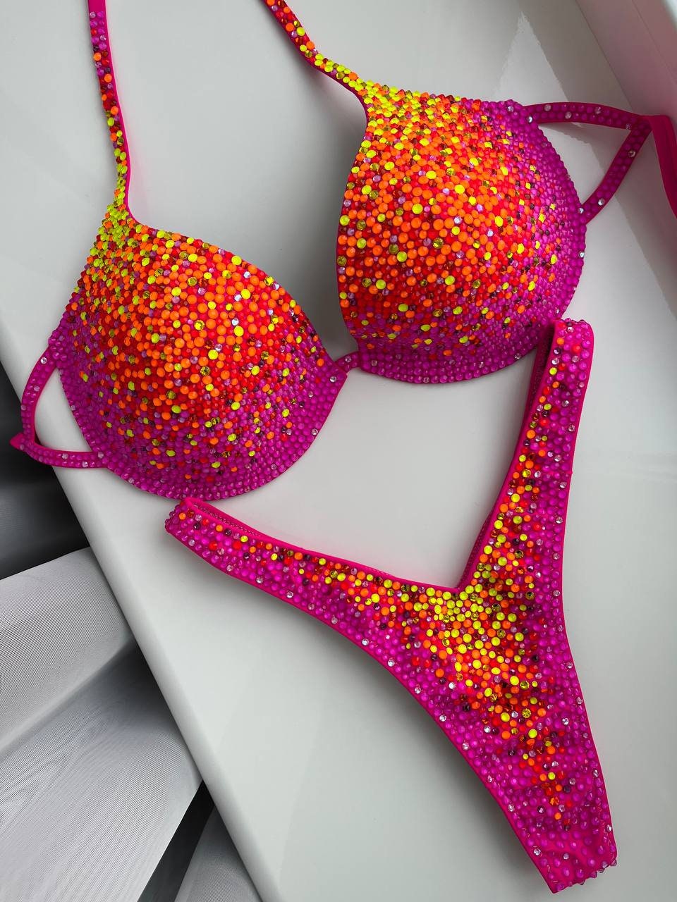 Pink Neon NPC IFBB Yellow Bikini Suit . Bikini Suit, Fitness Suit ...