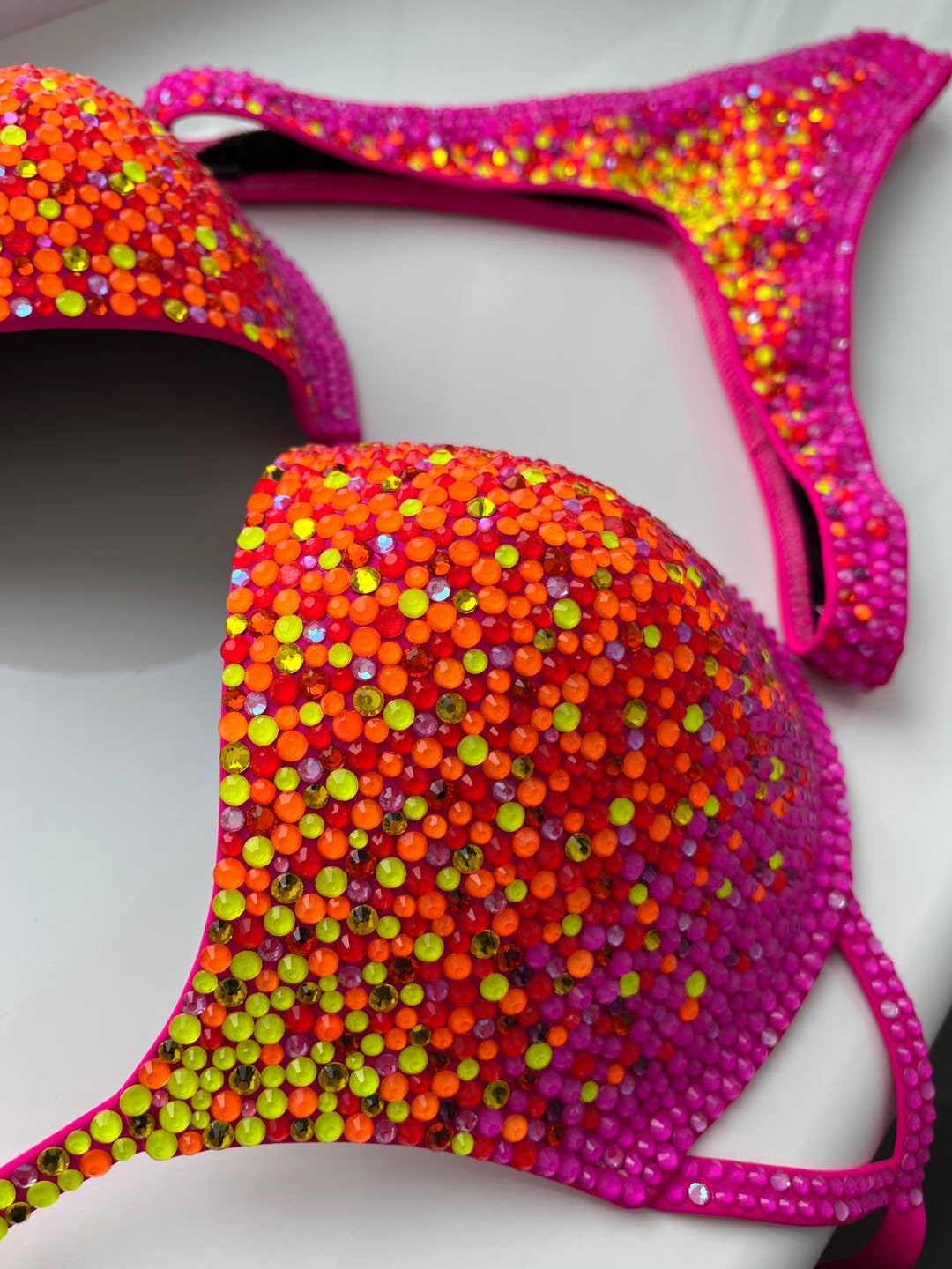 Pink Neon NPC IFBB Yellow Bikini Suit . Bikini Suit, Fitness Suit ...
