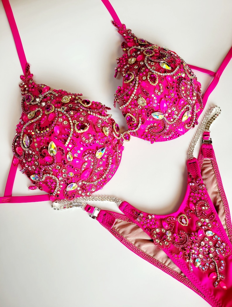 Pink NPC/IFBB Bikini Suit, WBFF Suit , Rose Fitness Suit Posing Suit ...