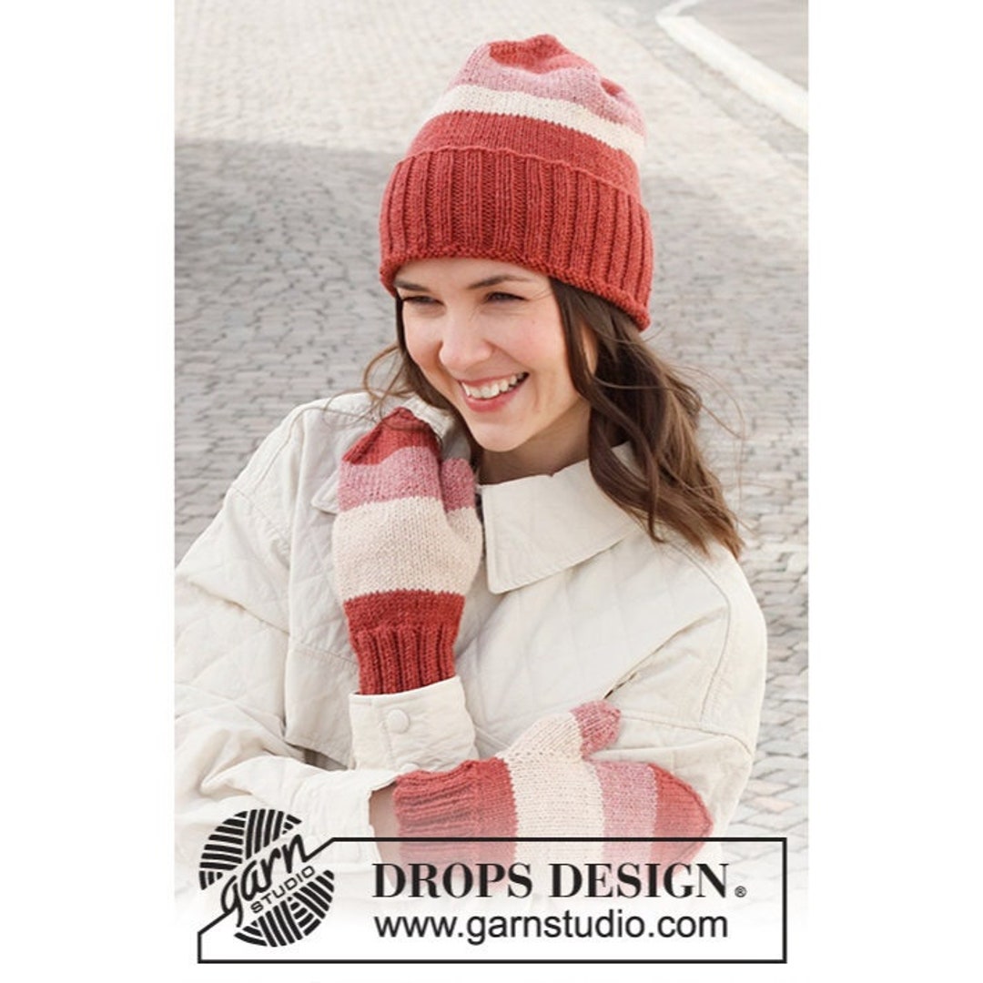 Hand Knitted Wool Alpaca Winter Set: Striped Mittens and Hat - Etsy