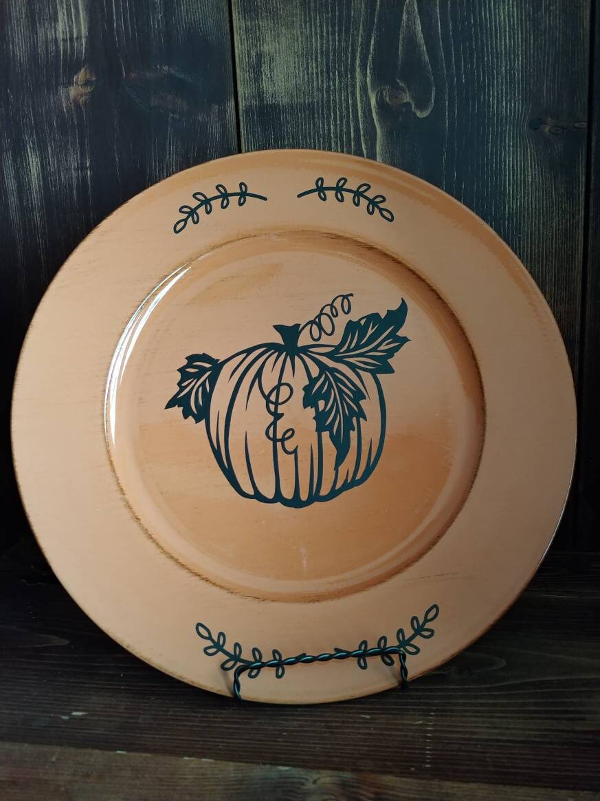 Fall Vinyl Pumpkin Charger Plate With Stand, Decorative Fall Farmhouse ...