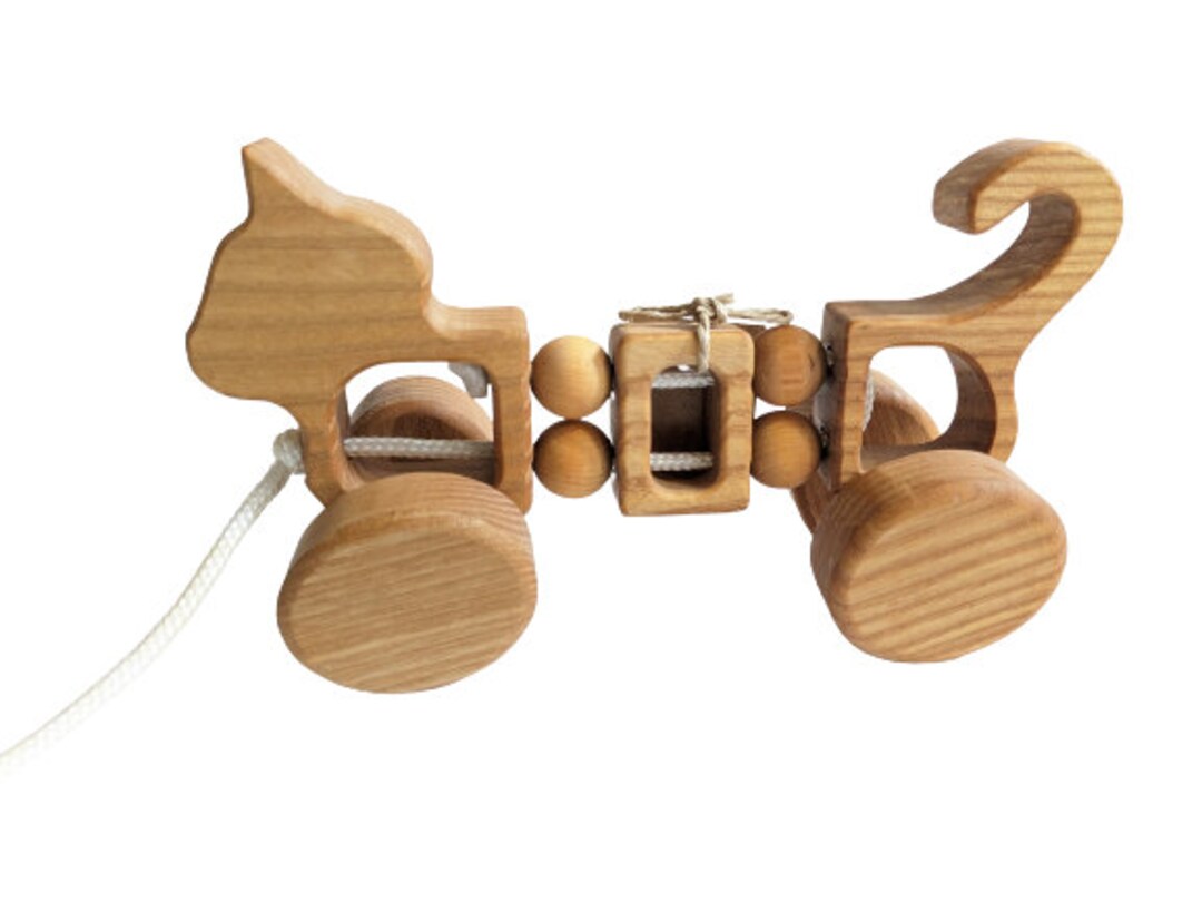 Pull-along Toy Cat Made of Wood, Oiled, Pull-along Toy - Etsy