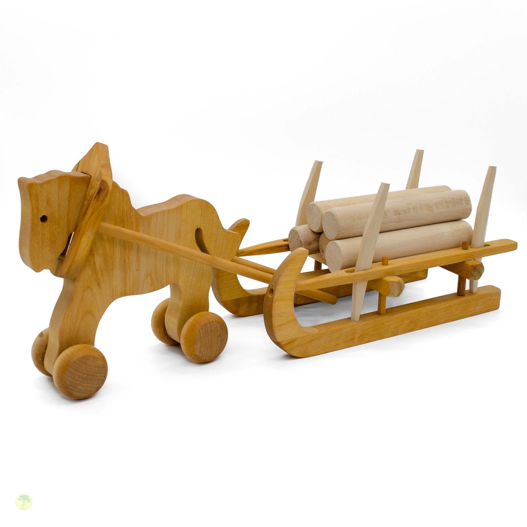 Horse With Log Sledge Made of Wood - Etsy